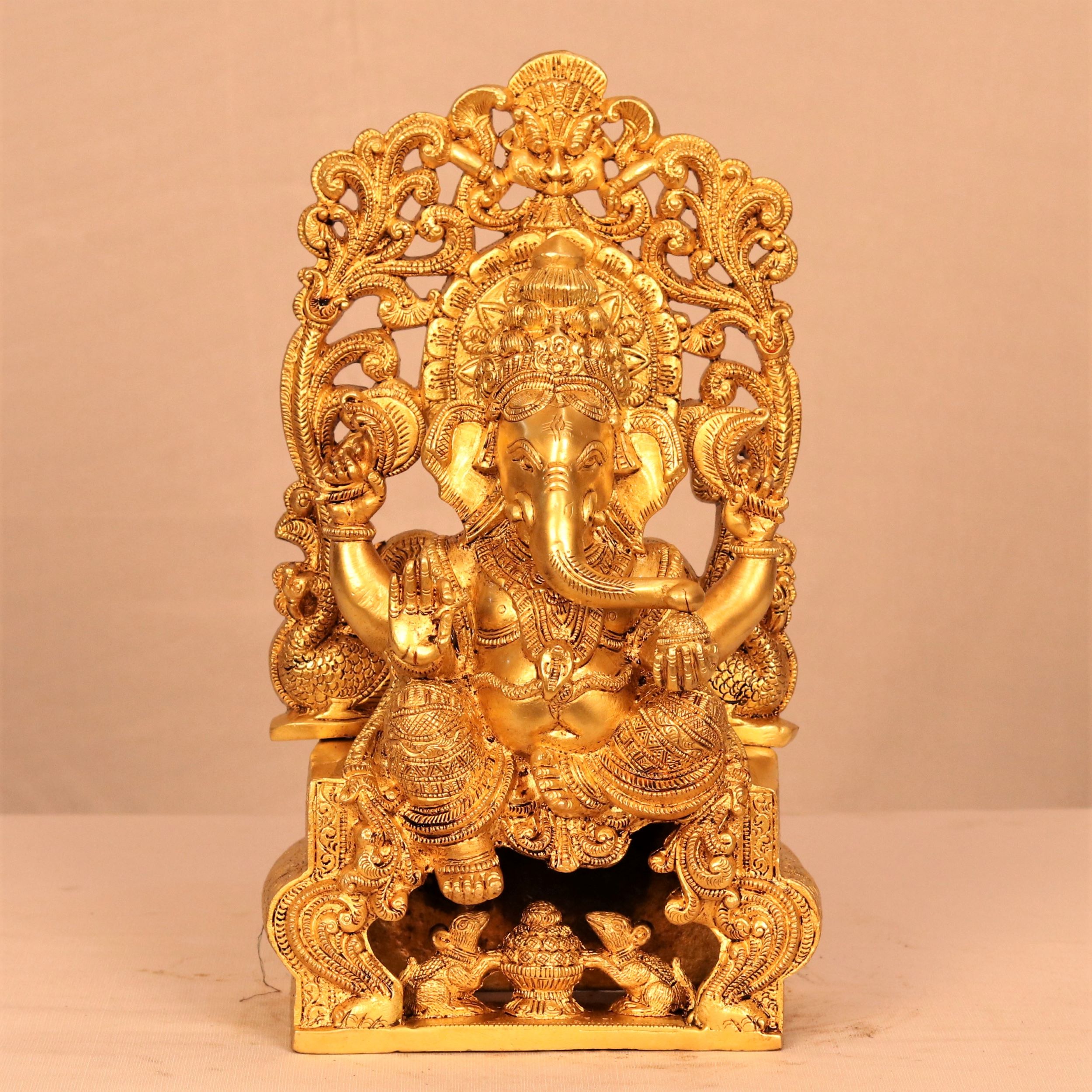 GOLDEN GANESH SITTING ON SINGHASAN - Buy exclusive brass statues ...