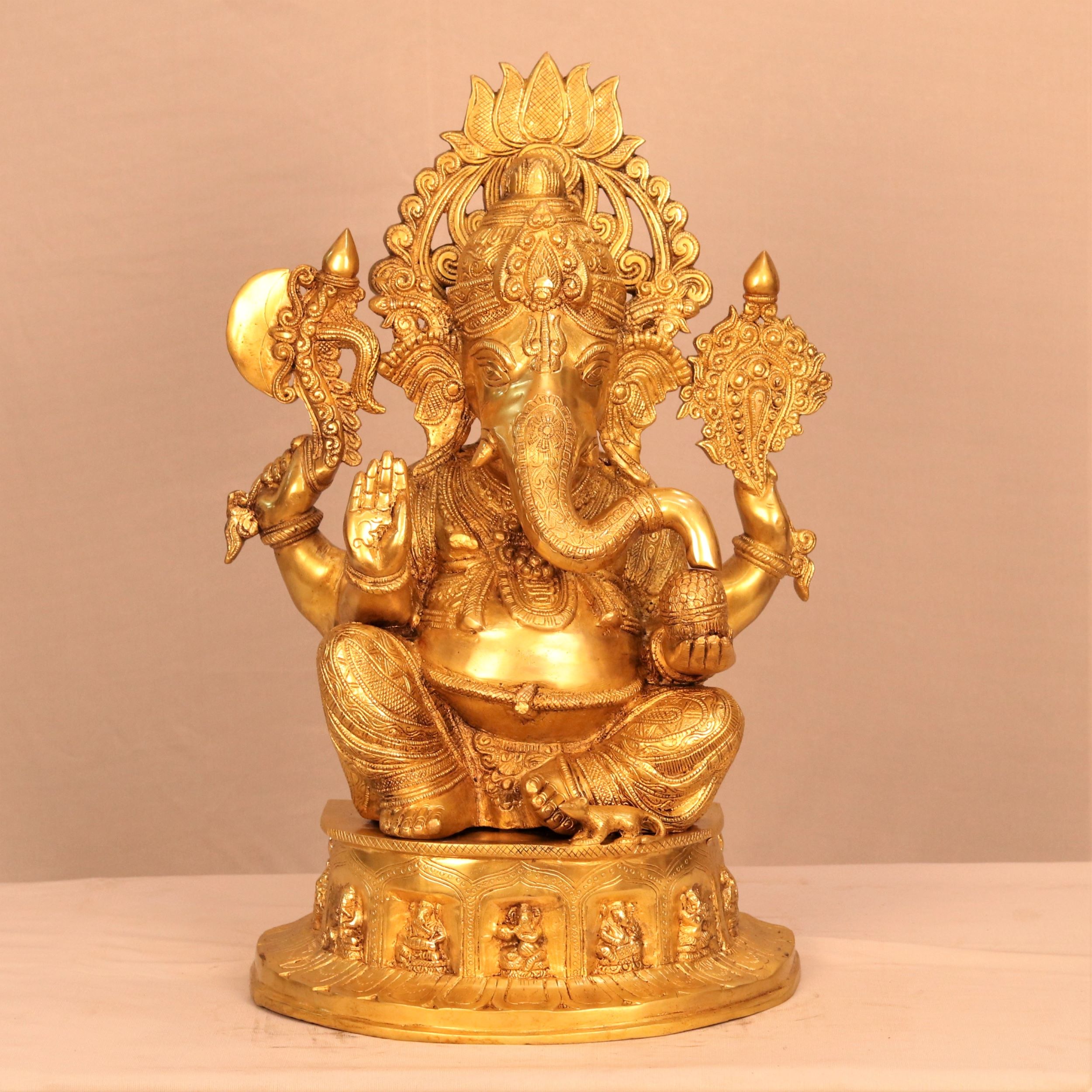 GOLDEN GANESH SITTING ON SINGHASAN - Buy exclusive brass statues ...