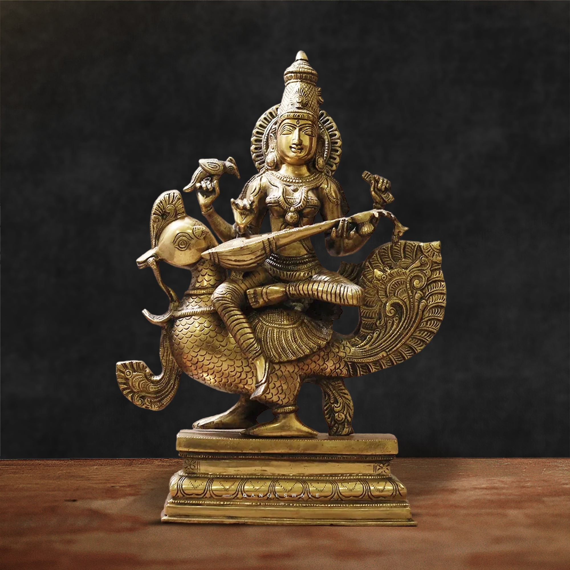 Saraswati Brass Statue Sculpted in South Indian Form- 20 inches - Buy ...