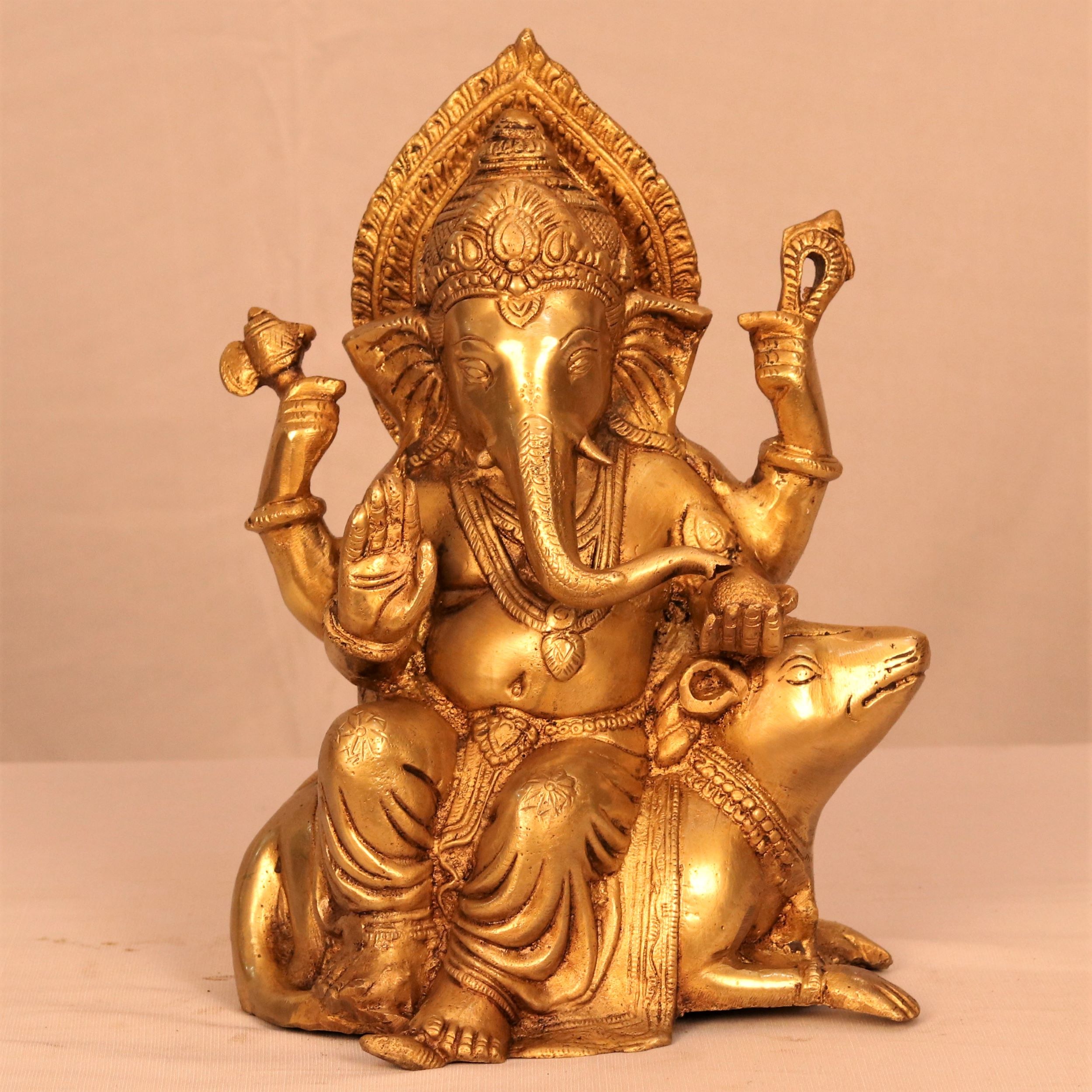 GOLDEN SITTING BRASS GANESHA WITH MUSAK - Gangeswave | Buy exclusive ...