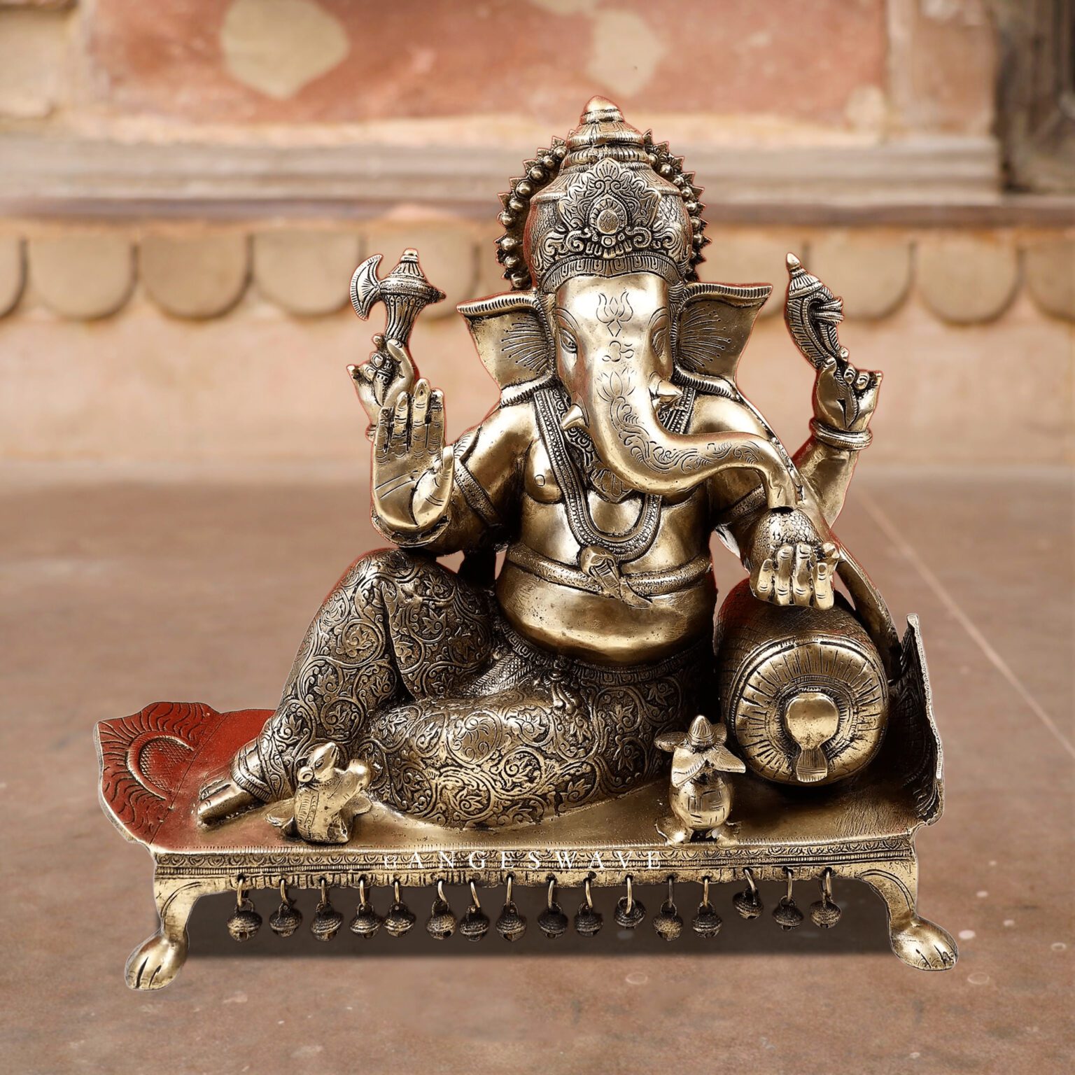 Silver finish Brass Sitting Ganesh in Simhasan - 16" - Buy exclusive ...