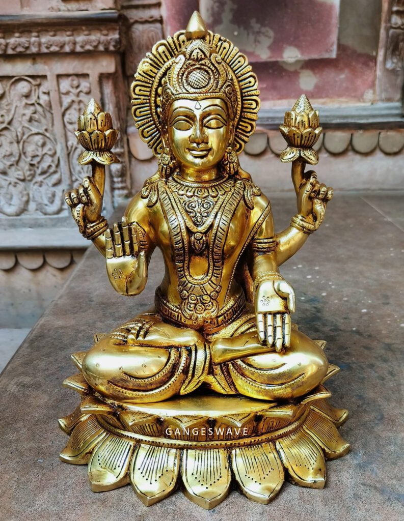 14" Golden Sitting Devi Lakshmi Statue - Buy exclusive brass statues ...
