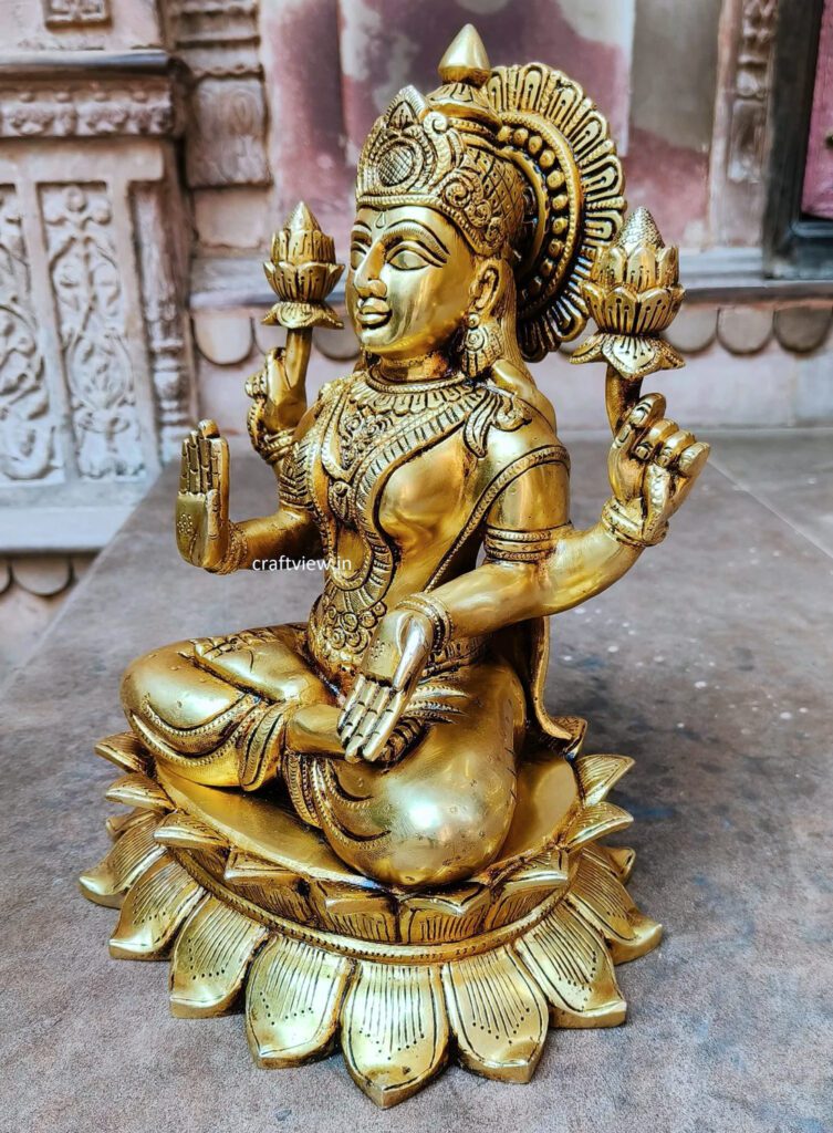 14" Golden Sitting Devi Lakshmi Statue - Buy exclusive brass statues ...