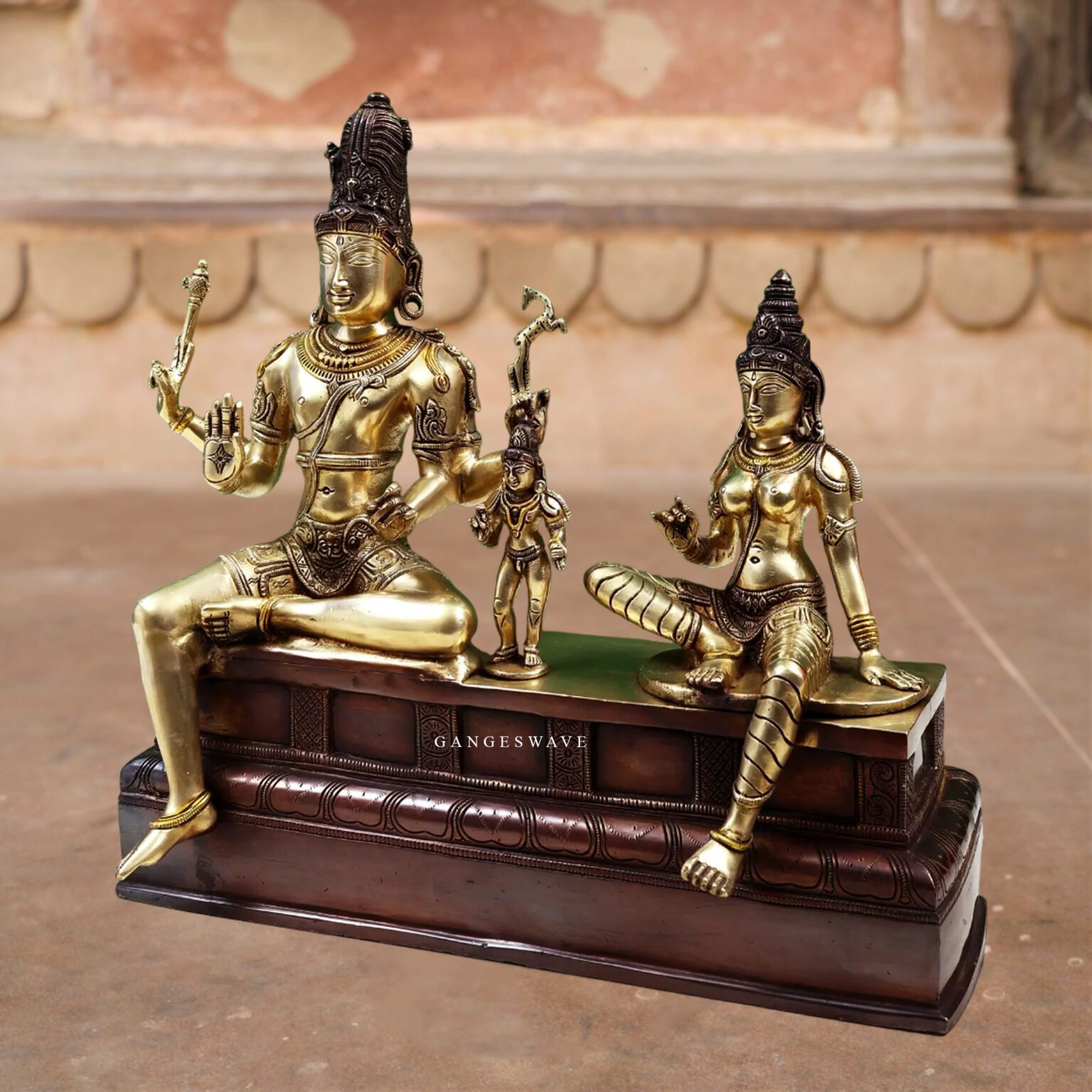 13" Brass Somaskanda, Shiva, Parvati & Murugan - Gangeswave | Buy ...
