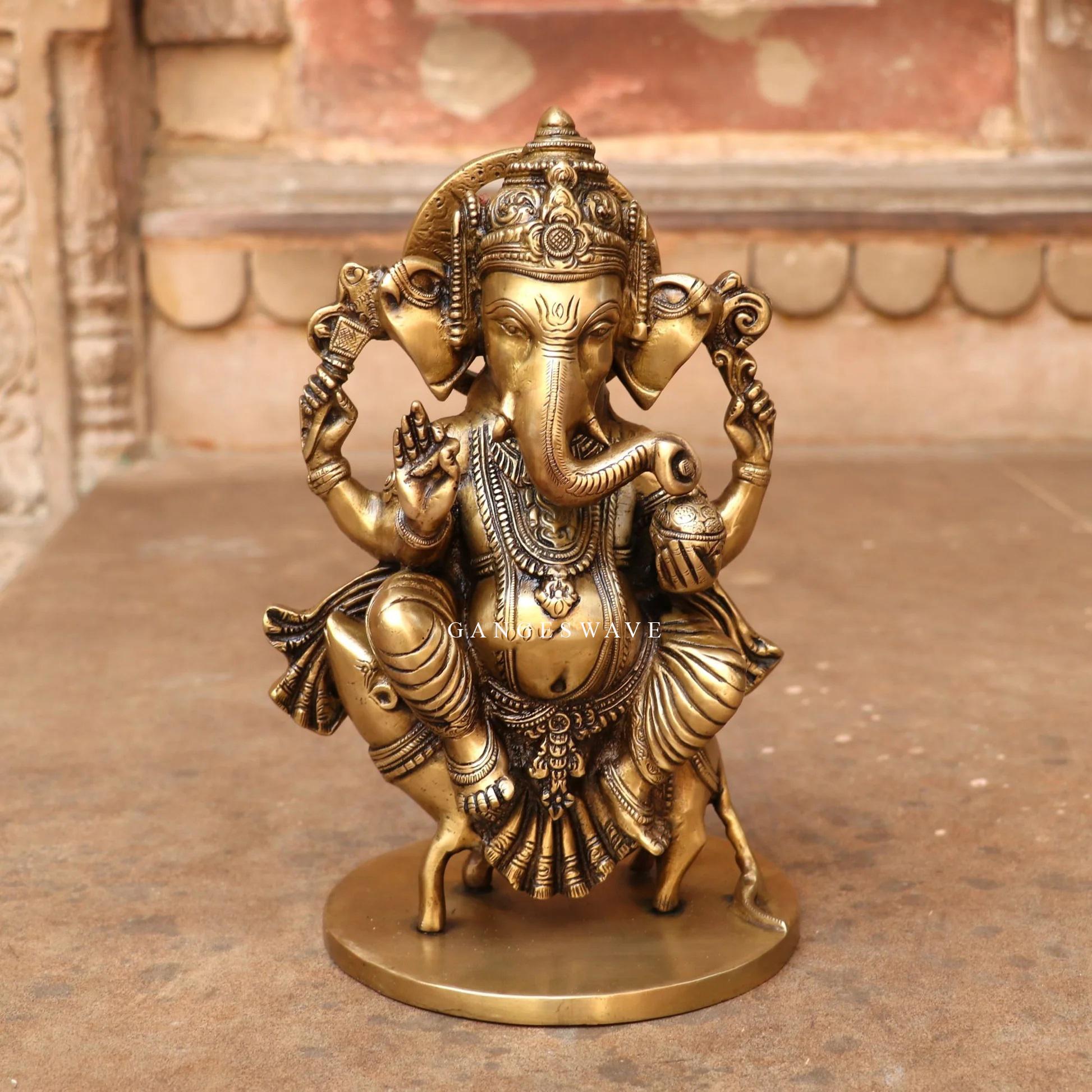 11" Ganesha Statue sitting on musak - Buy exclusive brass statues ...