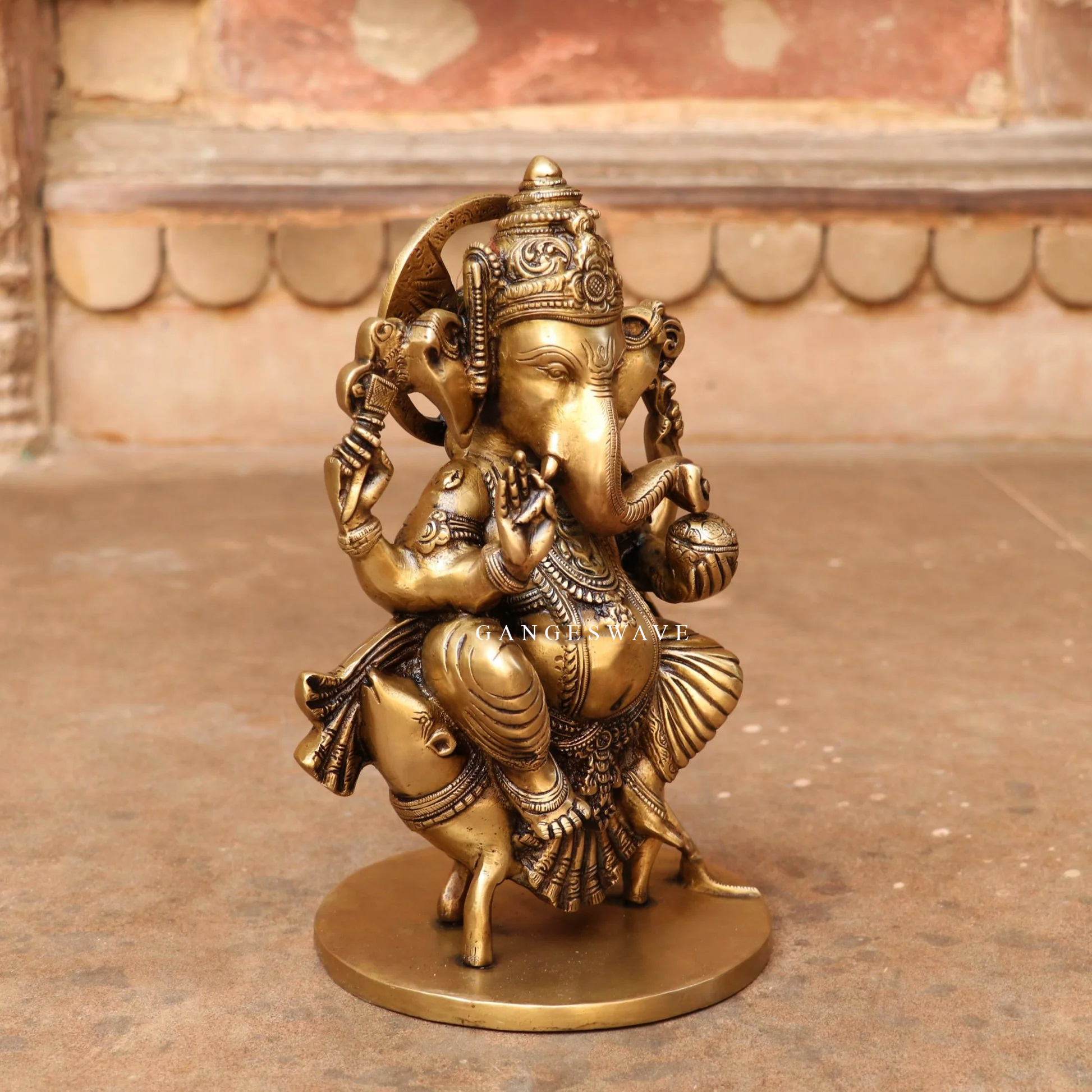 11" Ganesha Statue sitting on musak - Buy exclusive brass statues ...