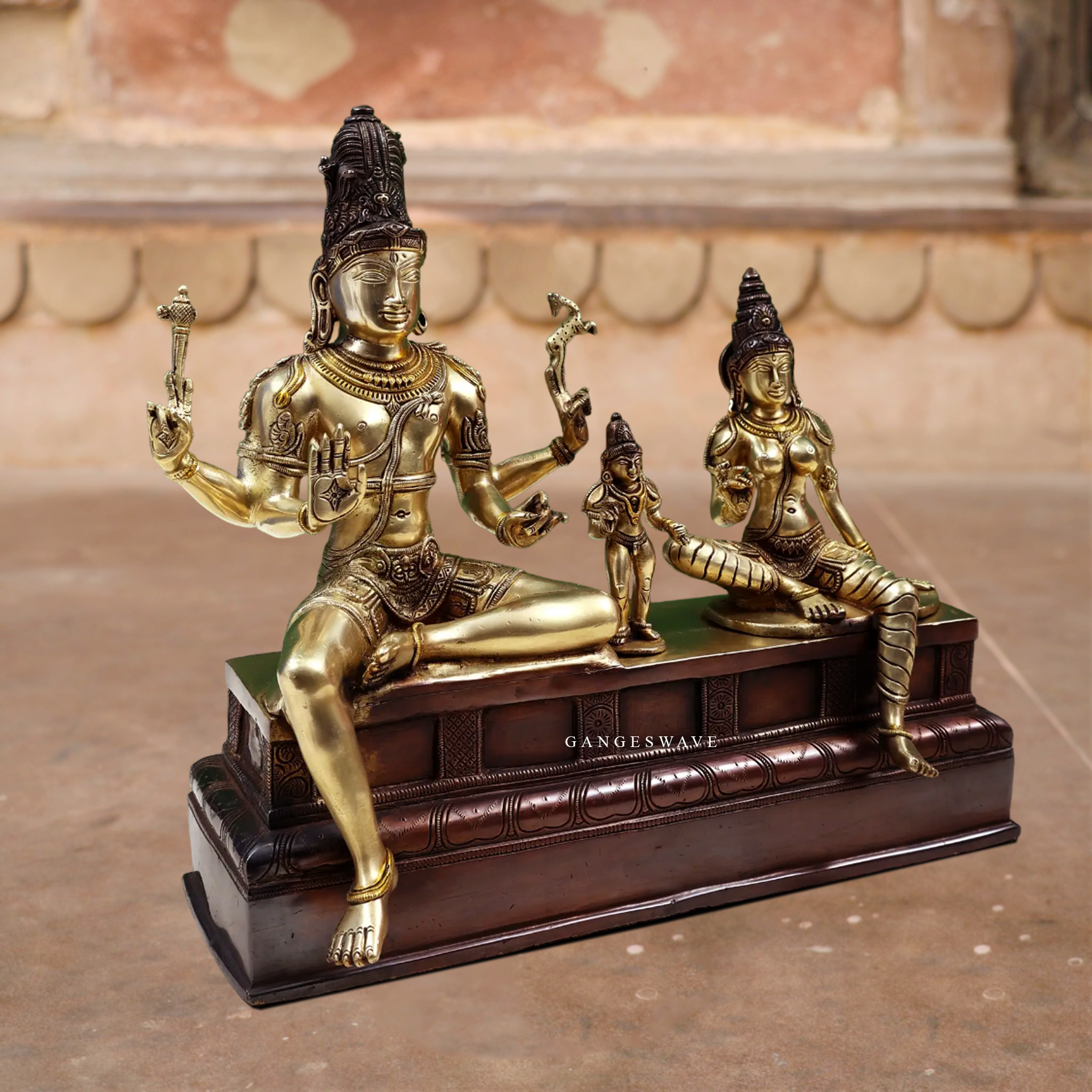 13" Brass Somaskanda, Shiva, Parvati & Murugan - Gangeswave | Buy ...