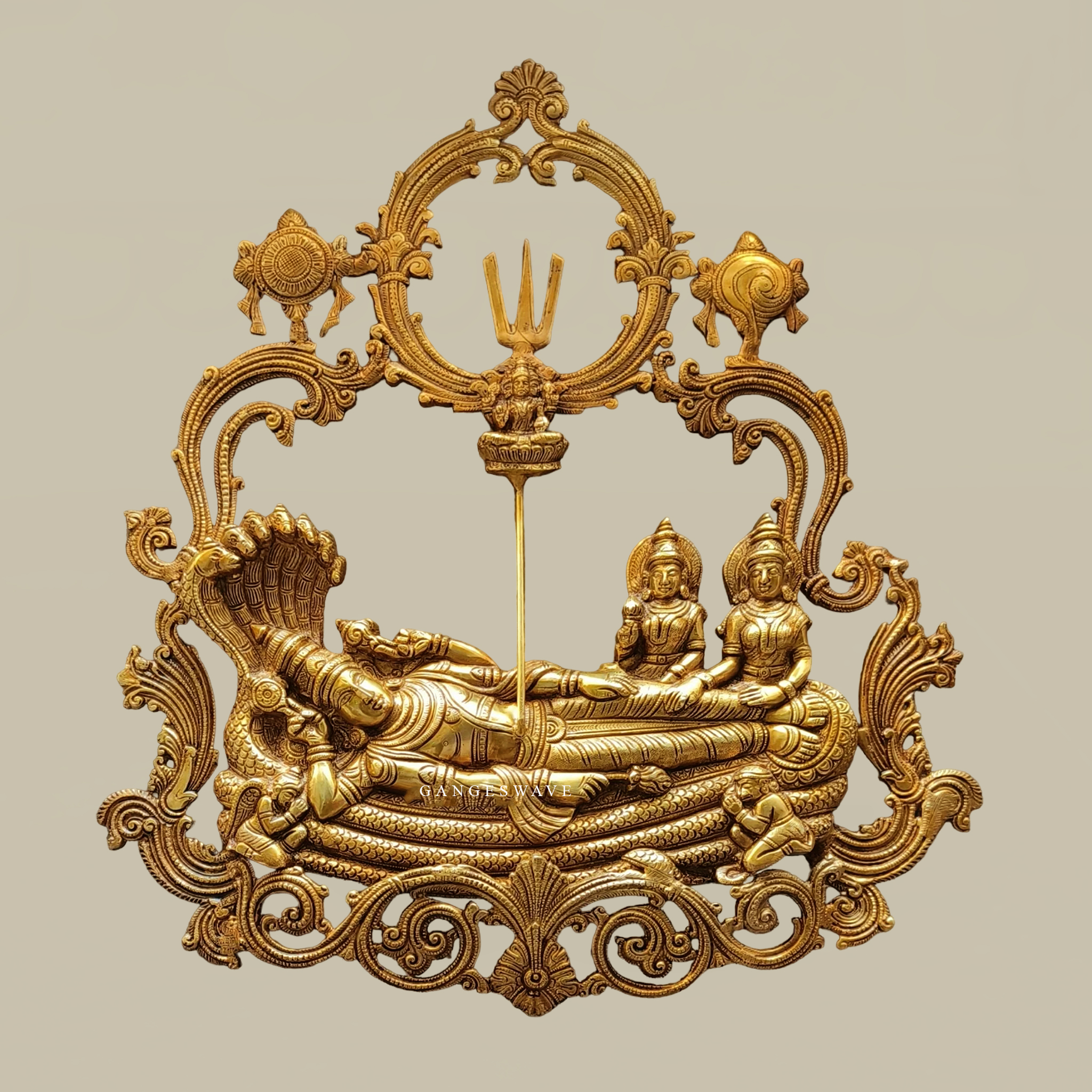 Vishnu Lakshmi Wall Hanging on Sesh Naag - Buy exclusive brass statues ...