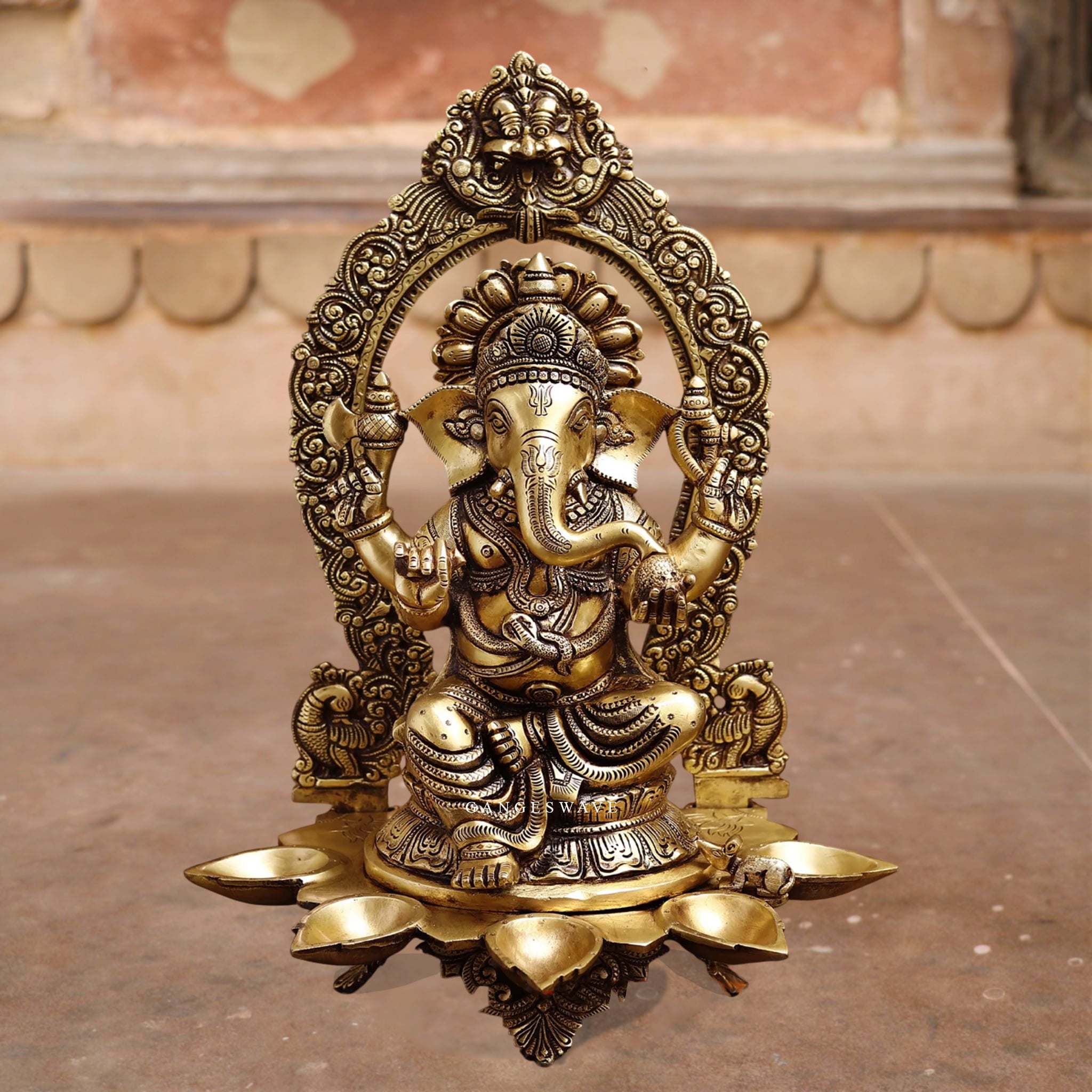 Ganesh Brass Statue with Diya and Prabavhali - 18 inch - Buy exclusive ...