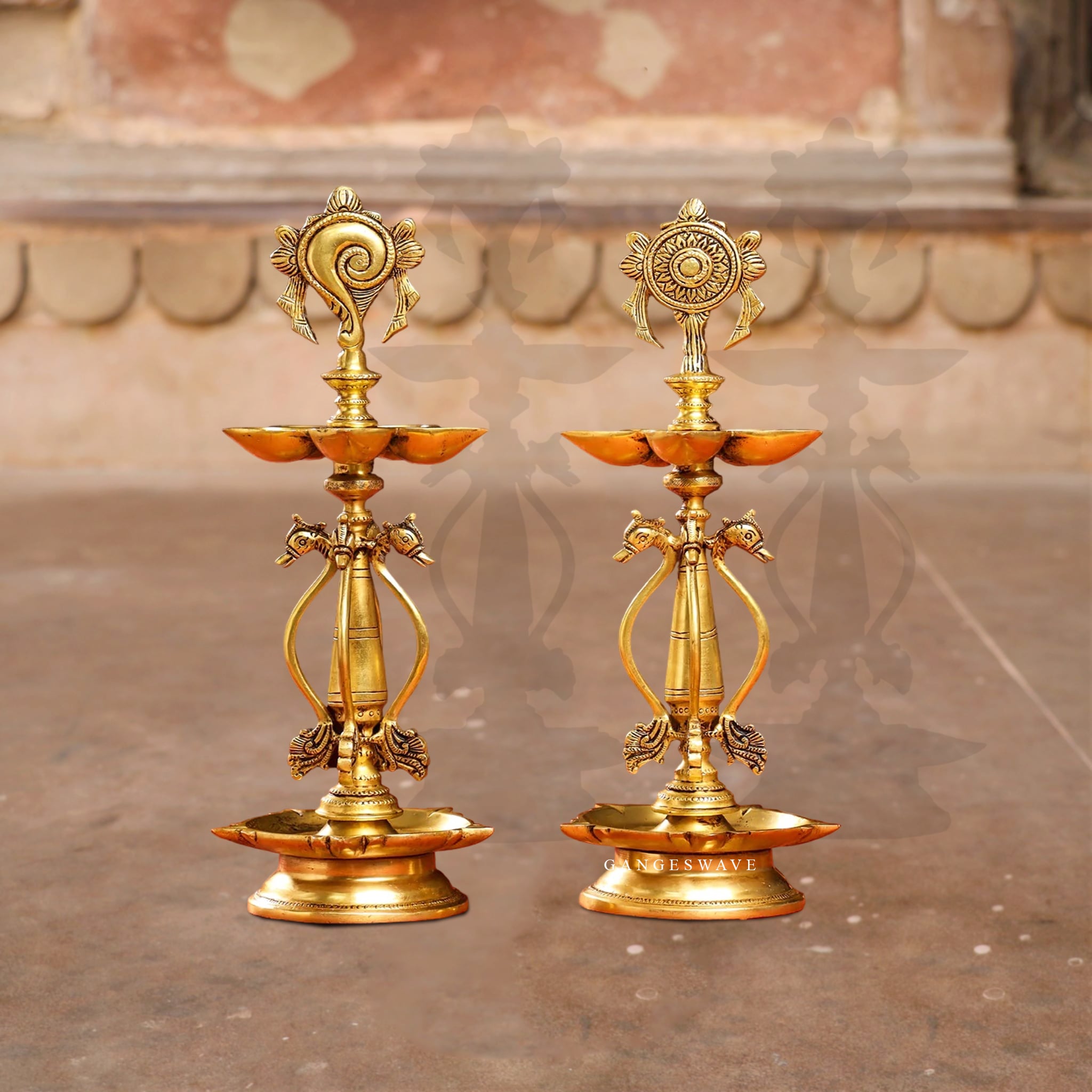 Sankha Chakra Brass Diya - Buy exclusive brass statues, collectibles ...