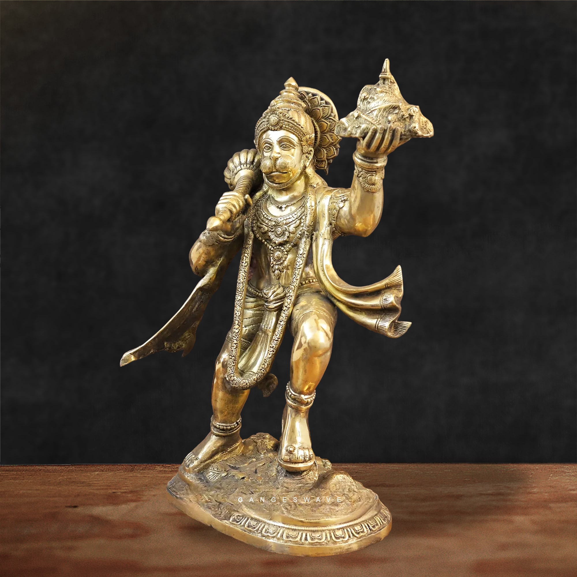 Lord Hanuman Brass Statue Carrying Parbat - 27 inches - Gangeswave ...