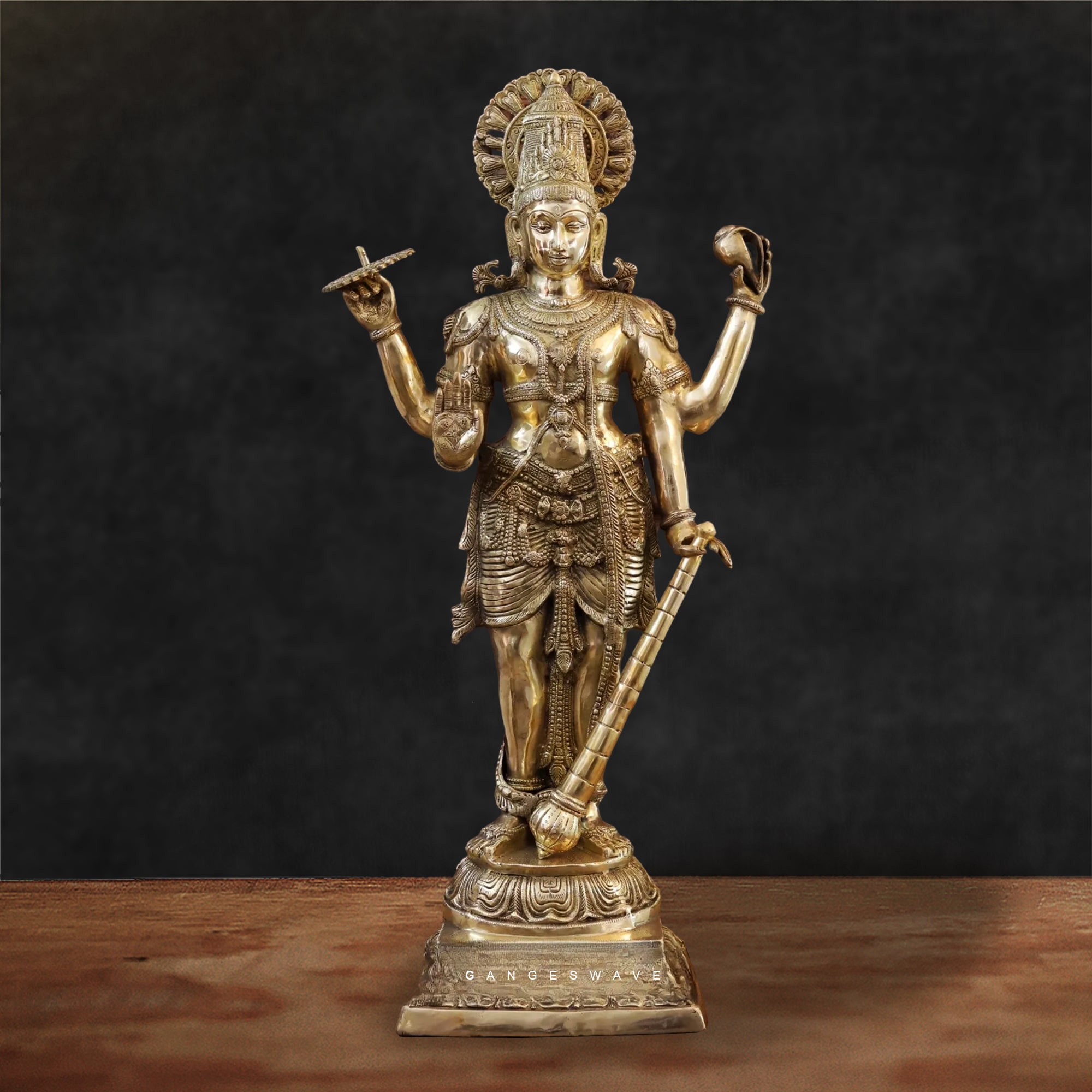 Vishnu Superfine Brass Murti in Butter Gold Finish - 41 inches ...