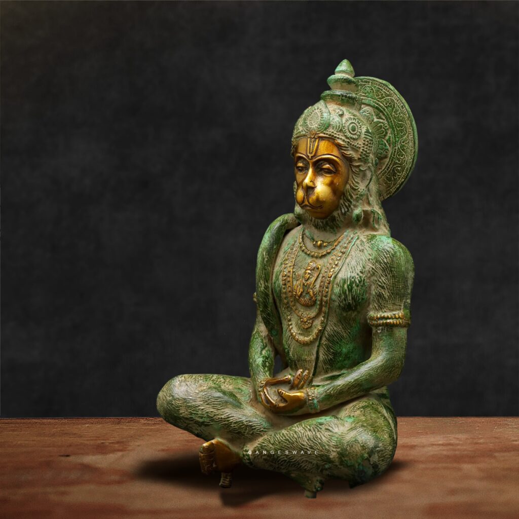 Hanuman Brass Statue in Dhyan Mudra - 11 inches - Gangeswave | Buy ...