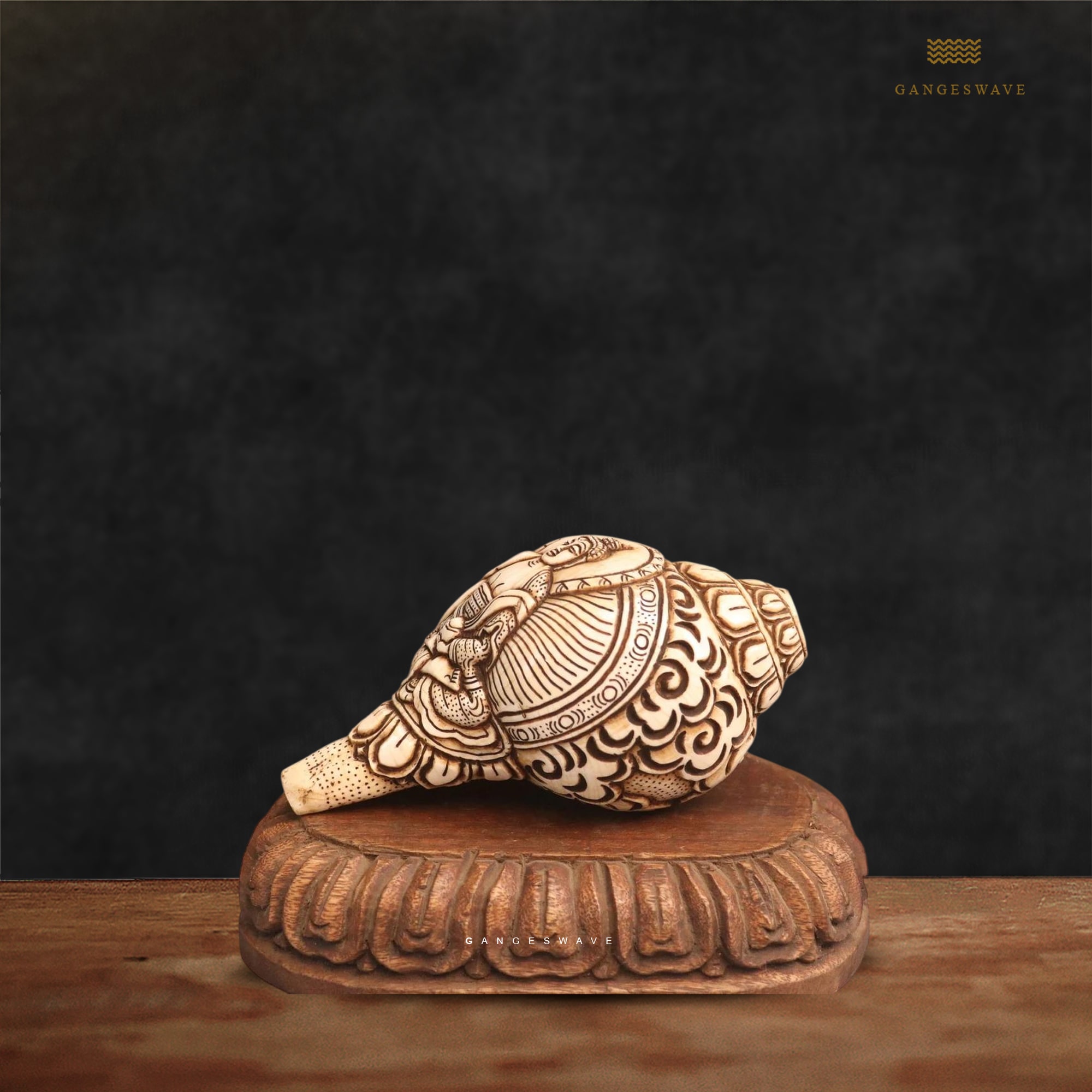 Tibetan Handcrafted Conch Shell with Buddha Carvings - Buy exclusive ...