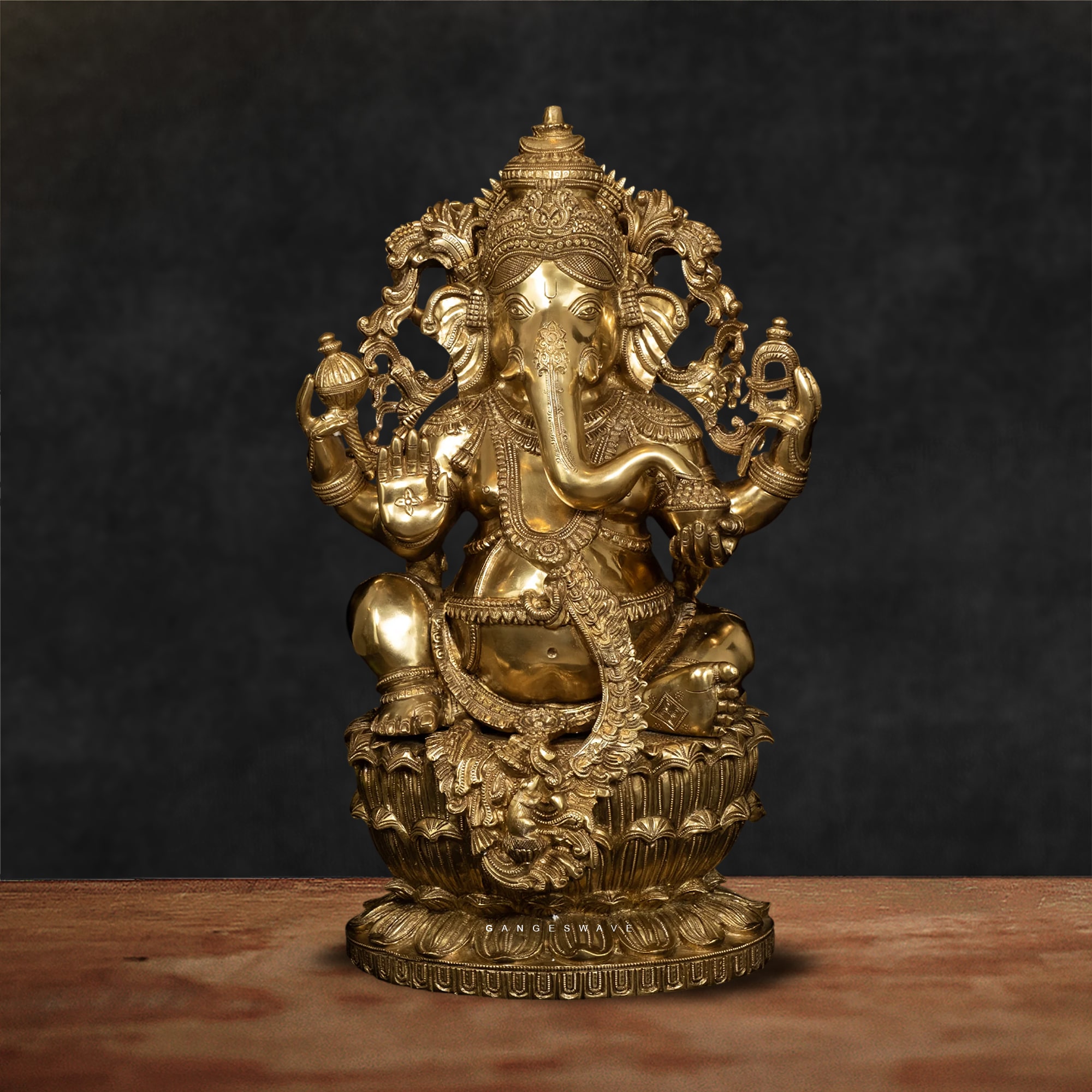 Ganash Large Brass Murti Seated on Lotus Pedestal - 26 inches - Buy ...