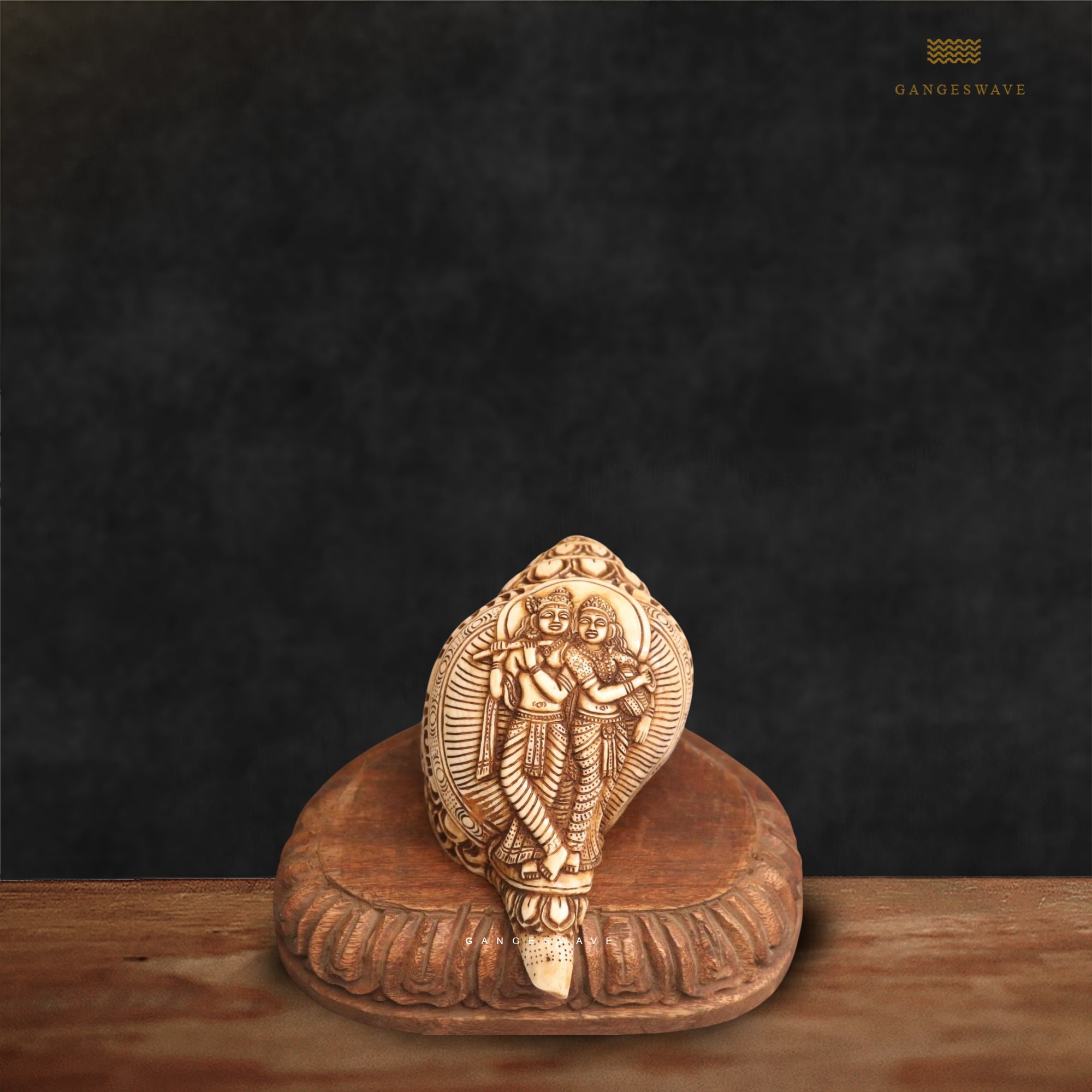 Tibetan Handcrafted Conch Shell with Radha Krishna Carvings - Buy ...