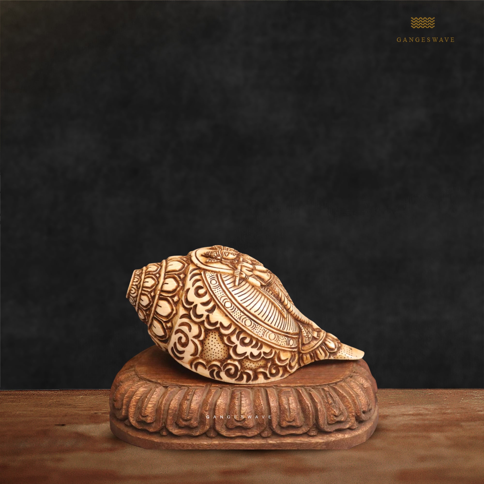 Tibetan Handcrafted Conch Shell with Radha Krishna Carvings - Buy ...