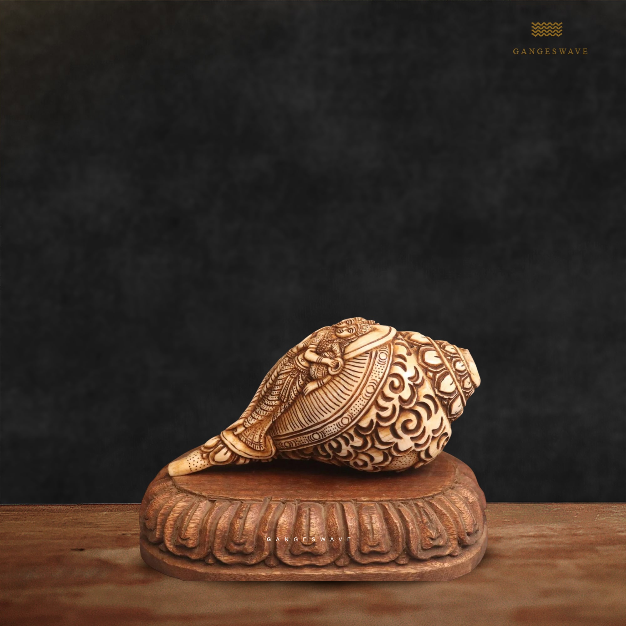 Tibetan Handcrafted Conch Shell with Radha Krishna Carvings - Buy ...