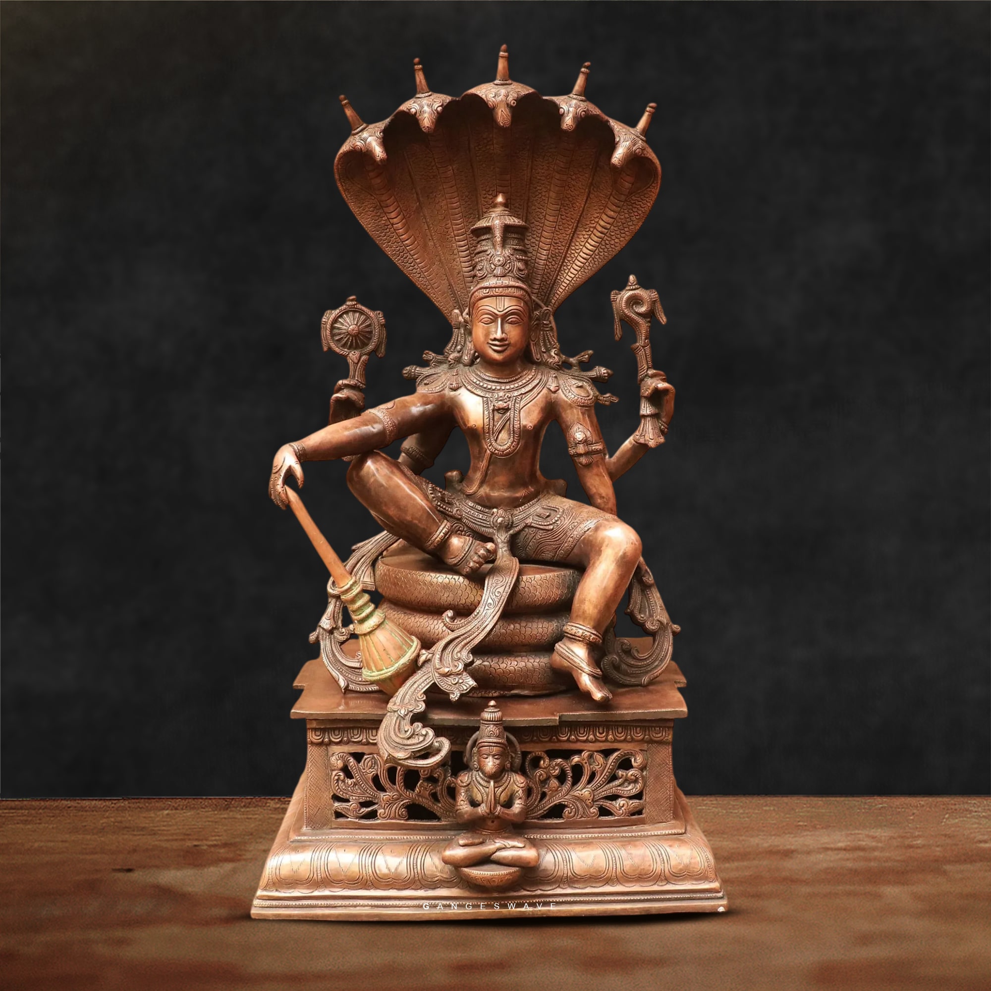 Vishnu Sitting on Sesh Naag Brass Statue - 28 inches - Gangeswave | Buy ...