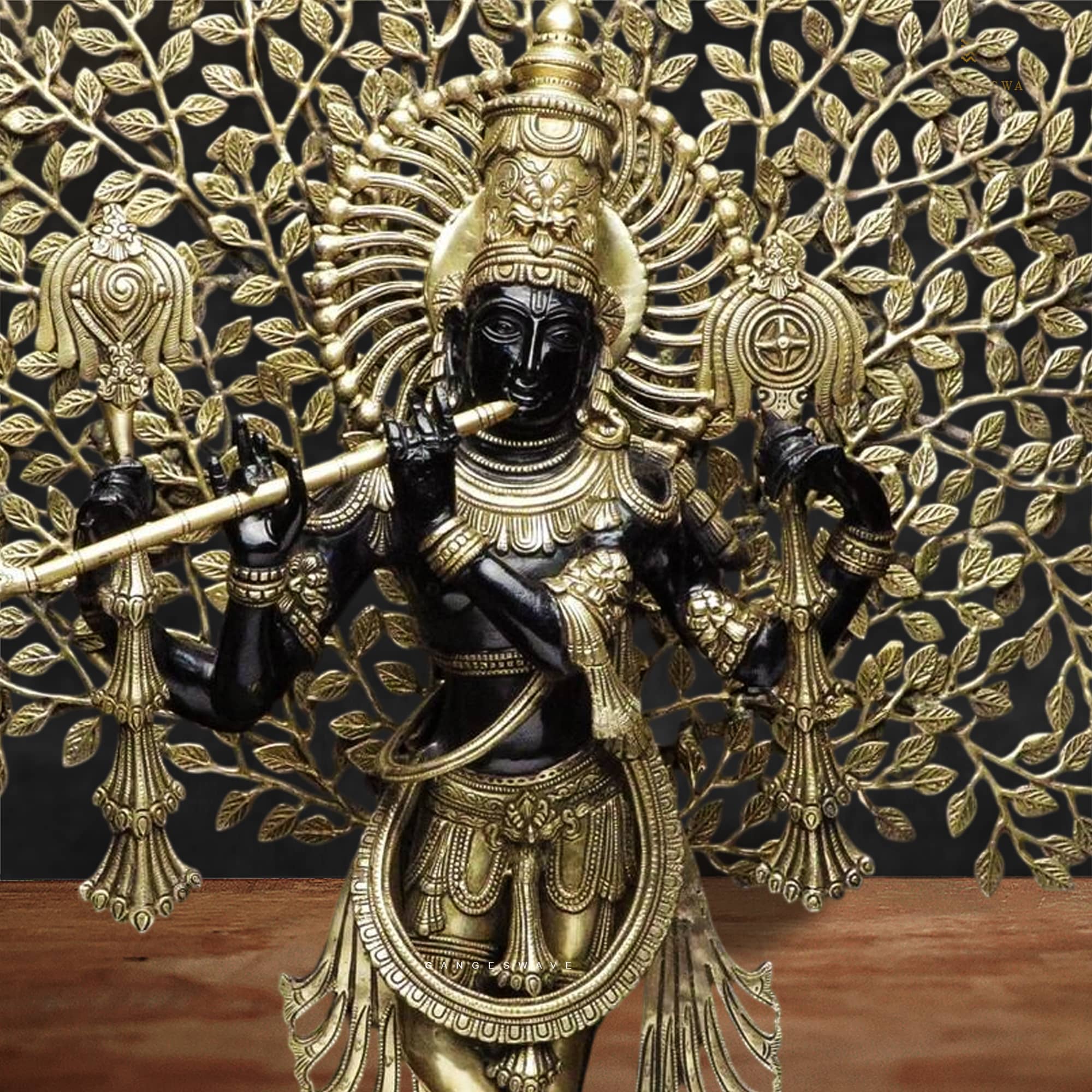 Superfine Brass Krishna Statue with Tree of Life - 37.5 inches - Buy ...