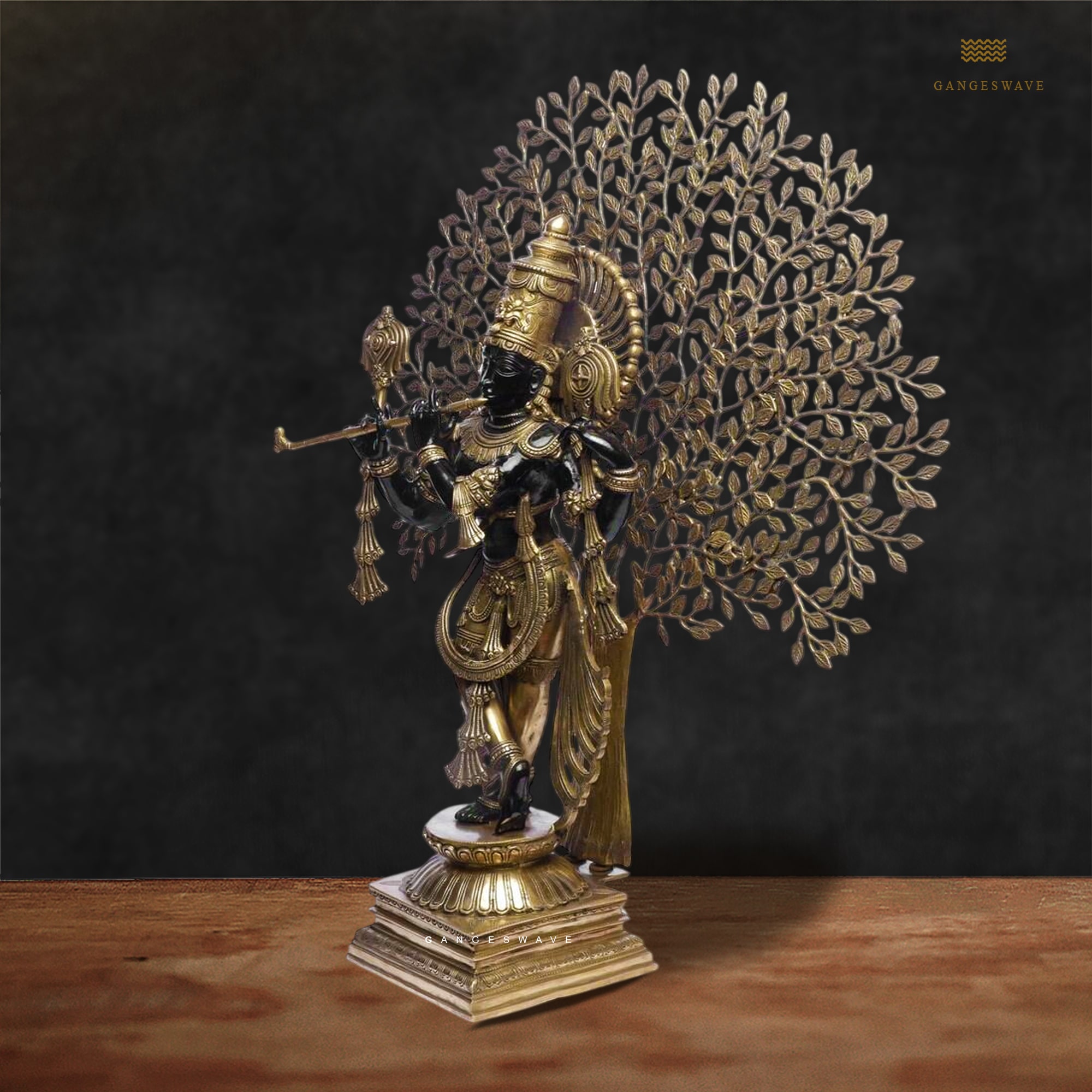 Superfine Brass Krishna Statue with Tree of Life - 37.5 inches - Buy ...