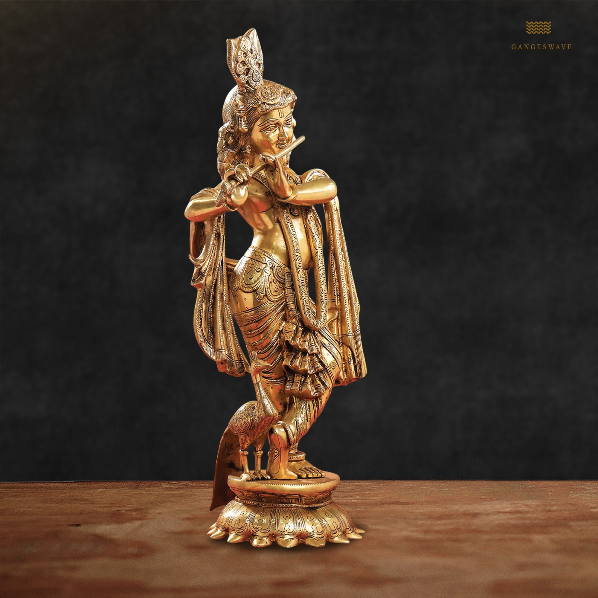 Krishna Brass Statue Playing Flute - 27 inches - Gangeswave | Buy ...