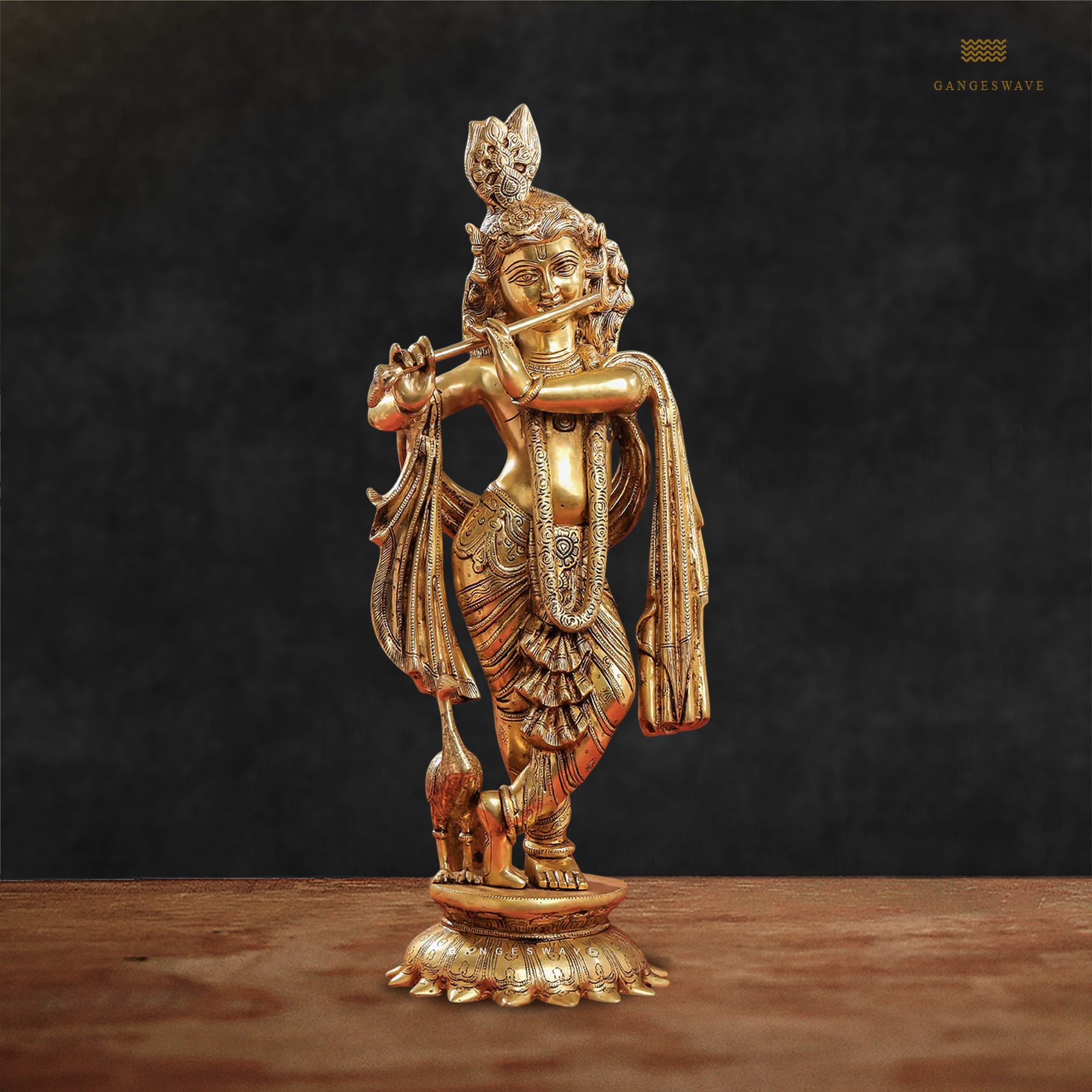 Krishna Brass Statue Playing Flute - 27 inches - Gangeswave | Buy ...