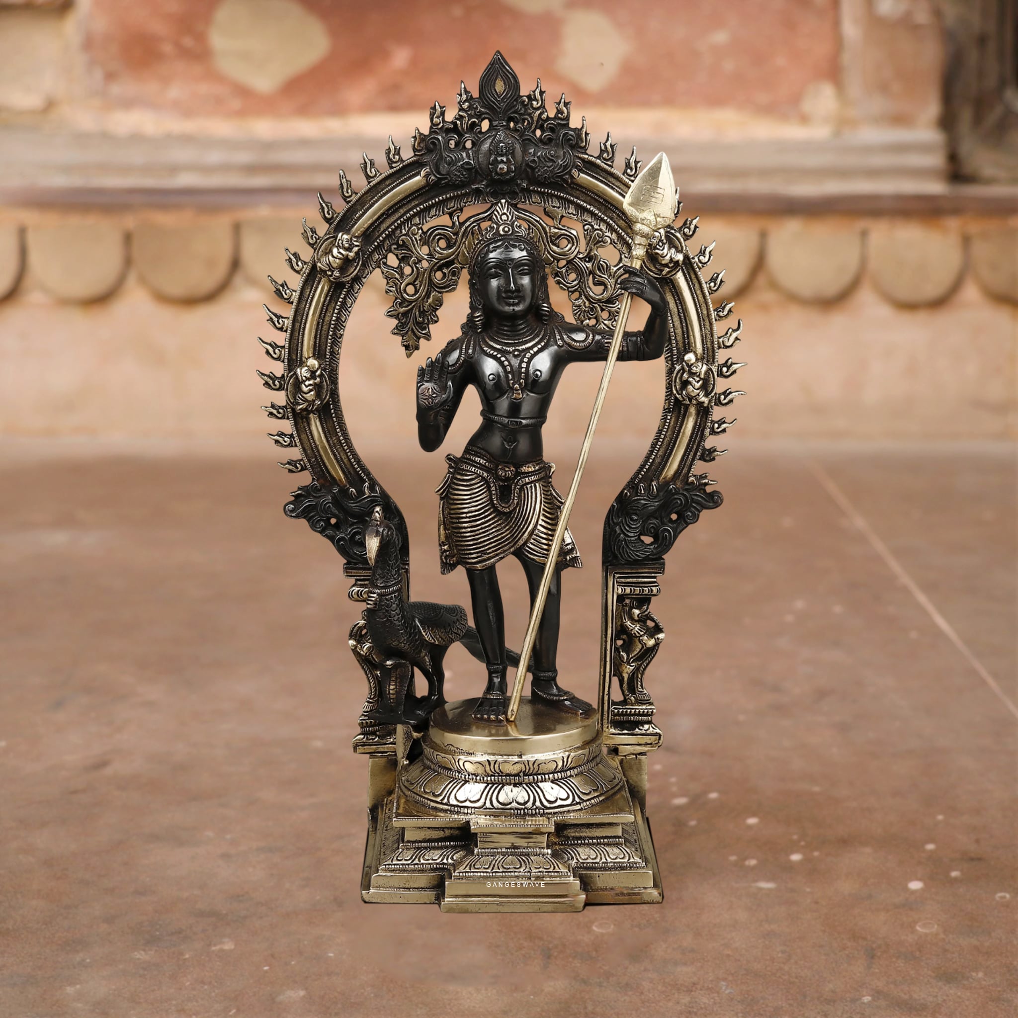 Murugan Idol with Prabhavali - 16.5 inches - Buy exclusive brass statues, collectibles and decor