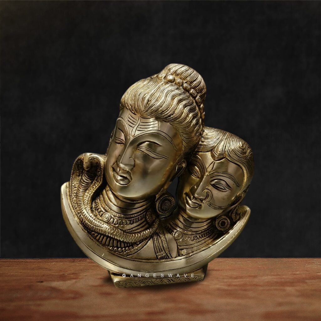 Exquisite Brass Shiv Parvati Face Decor on Moon - 9.5" - Gangeswave ...