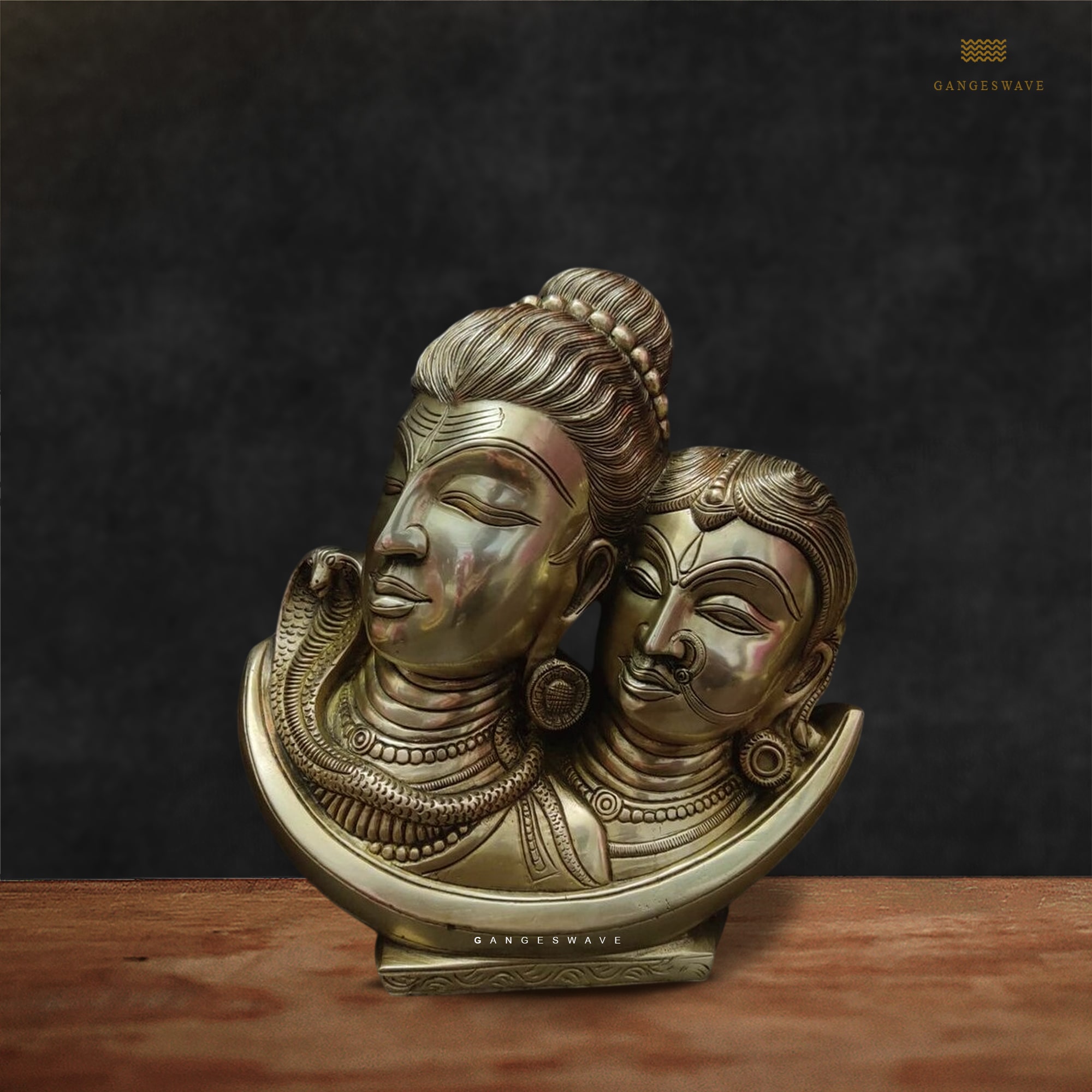 Exquisite Brass Shiv Parvati Face Decor on Moon - 9.5" - Buy exclusive ...