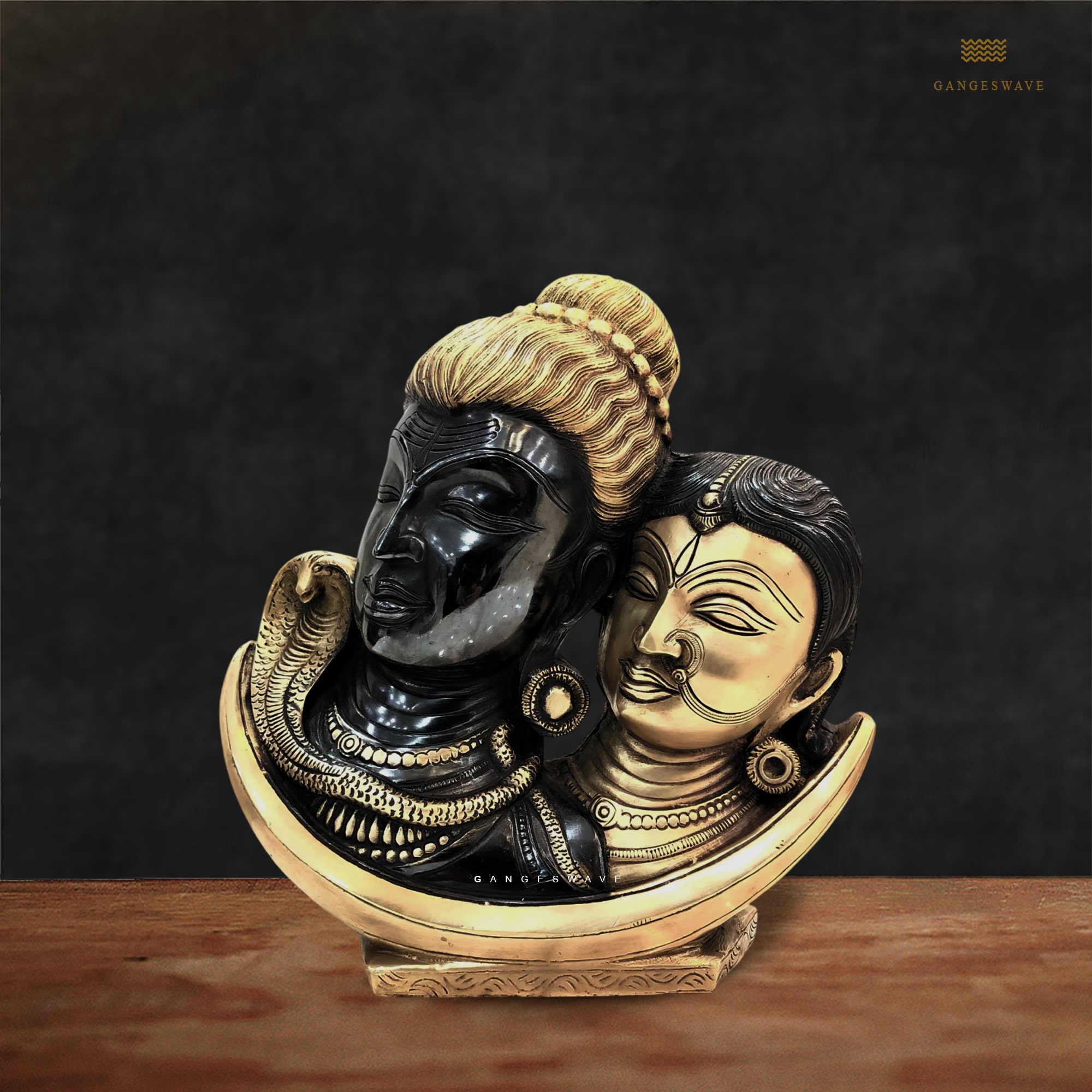 Unique Brass Shiv Parvati Face Decor on Moon - 9.5" - Gangeswave | Buy ...
