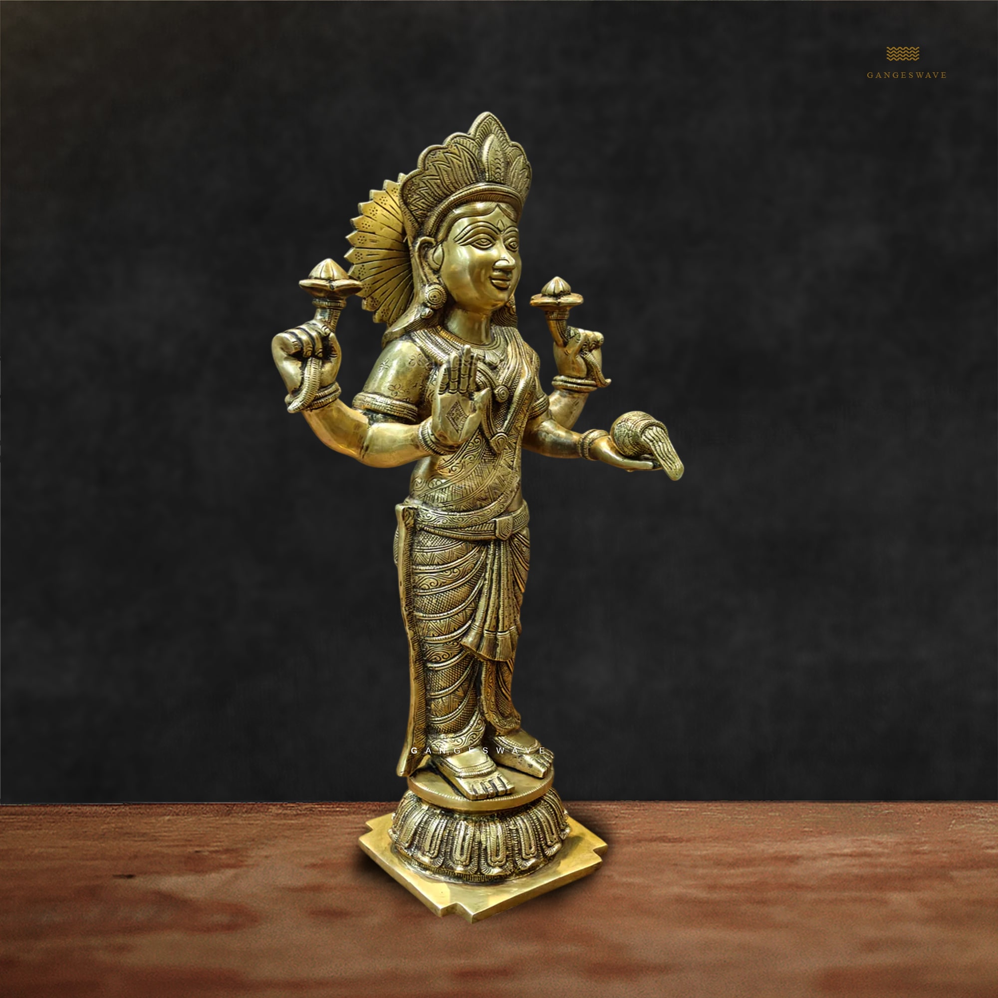 Shri Lakshmi Devi Brass Statue - 25 inches - Gangeswave | Buy exclusive ...