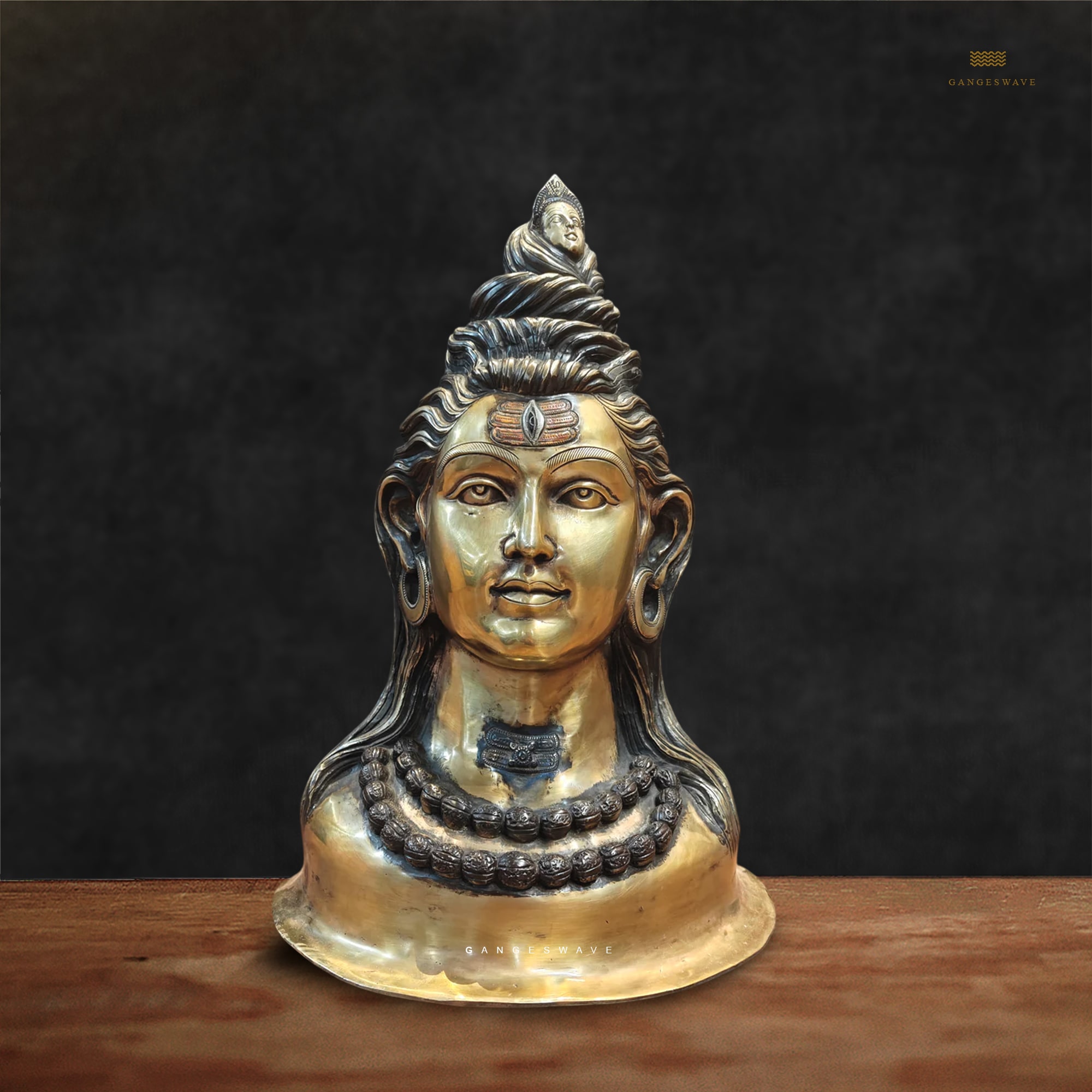 Shiva Head Brass Statue with Ganga - 21 inches - Gangeswave | Buy ...