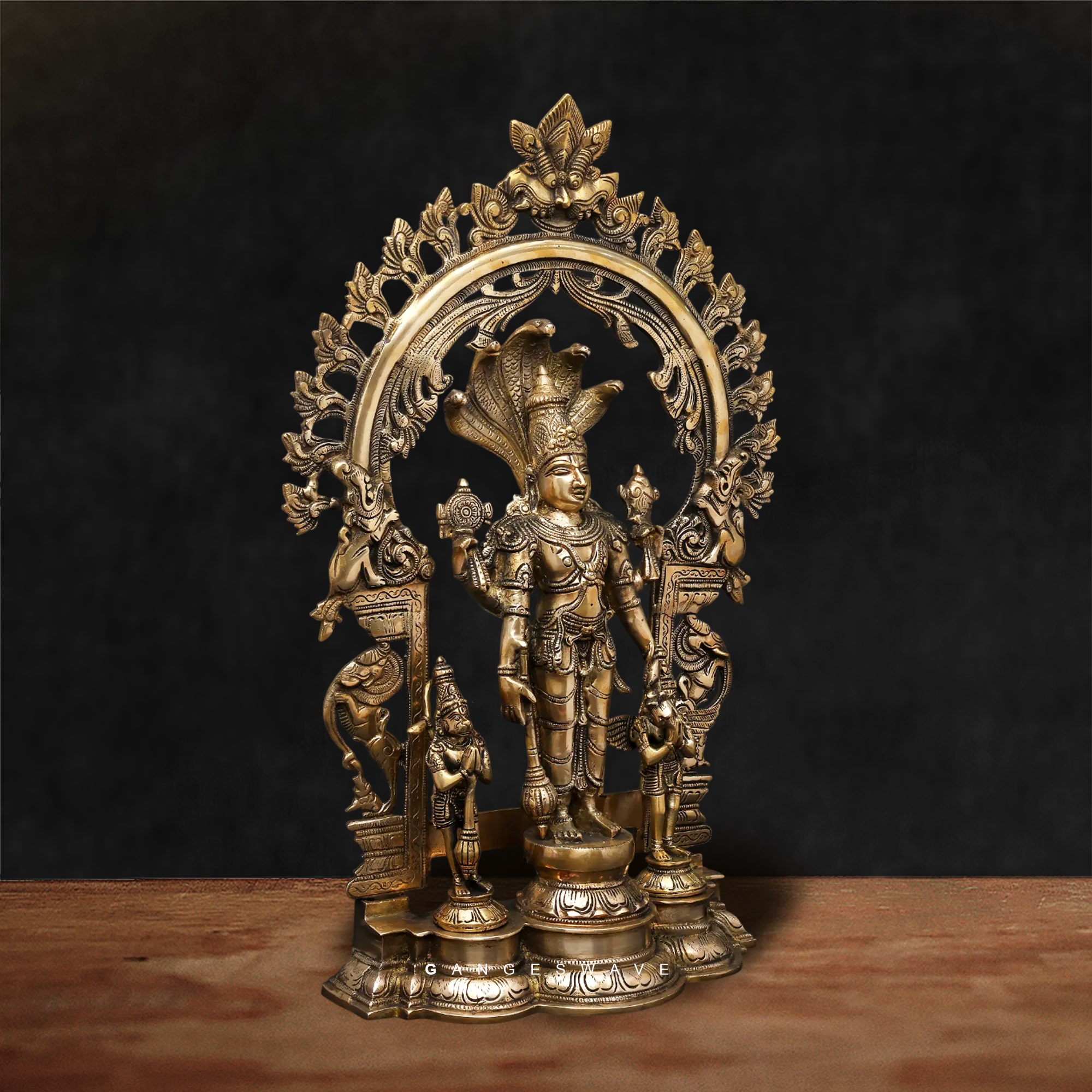 Lord Vishnu Superfine Brass Idol with Hanuman and Garuda - Gangeswave ...