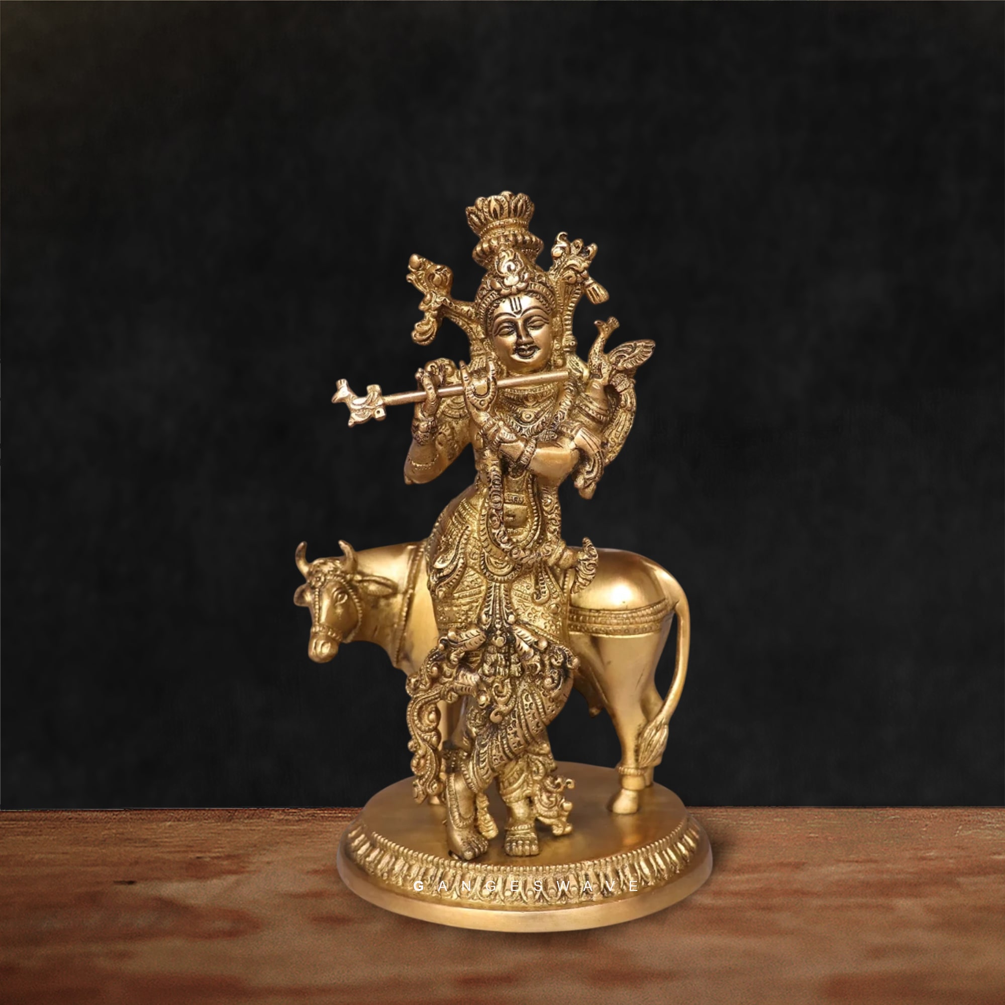 Krishna Murti with Cow in Superfine Brass - 6 inches - Buy exclusive brass statues, collectibles ...