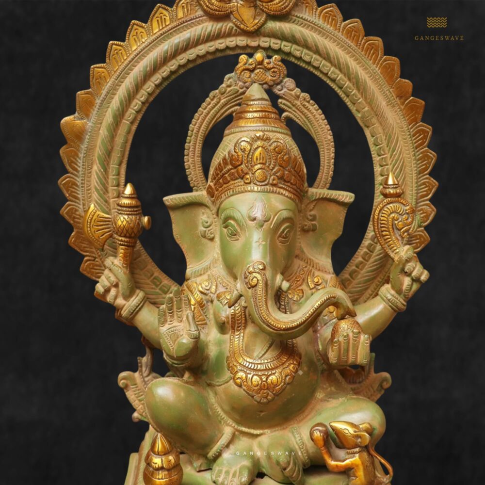 Ganesha Brass Statue with Ornate Prabhavali- 16.5 inches - Buy ...