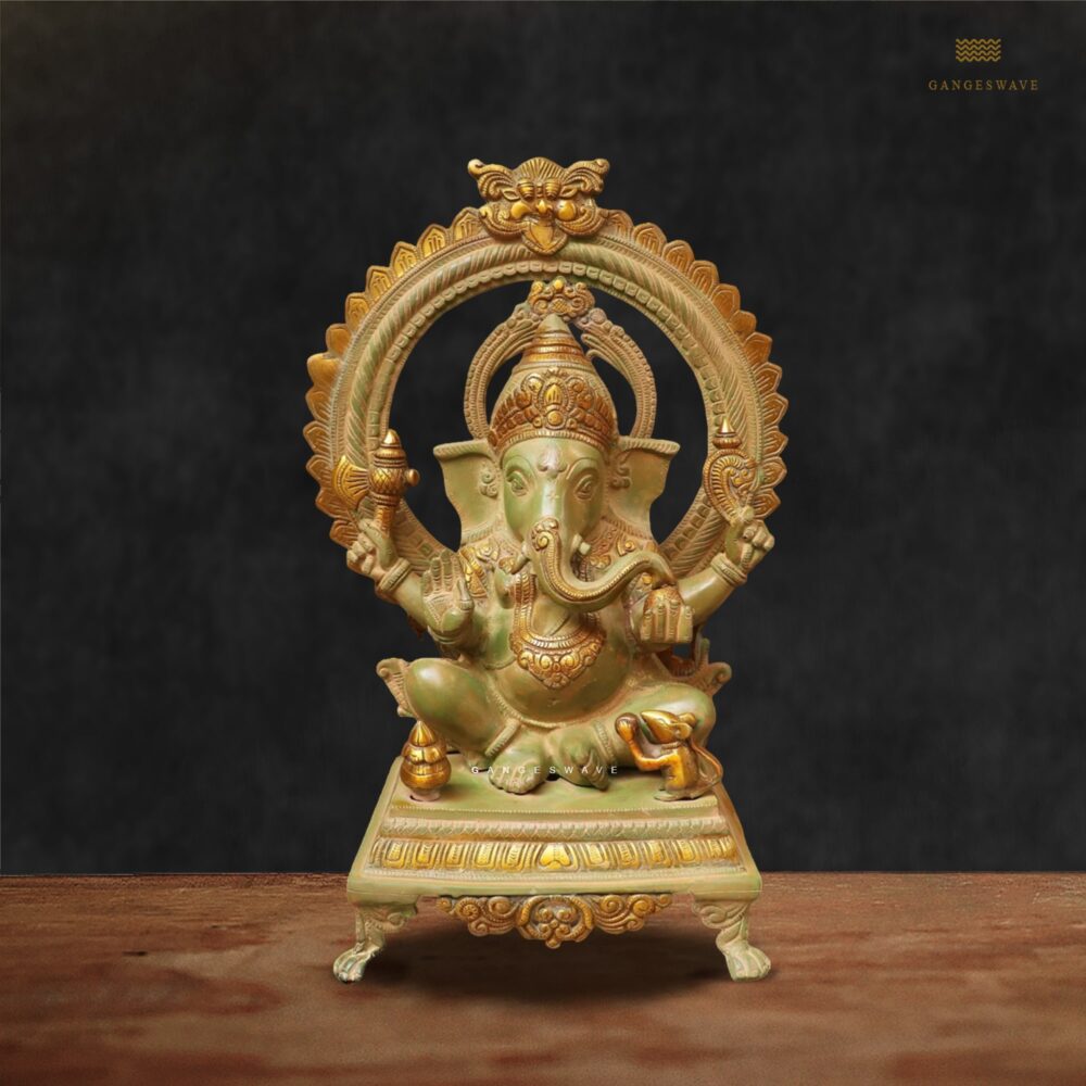 Ganesha Brass Statue with Ornate Prabhavali- 16.5 inches - Buy ...