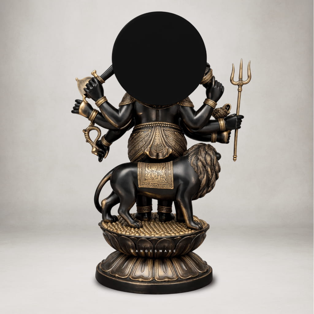 Dashabhuja Brass Ganesha Idol with Lion Base - 24 inches - Gangeswave ...